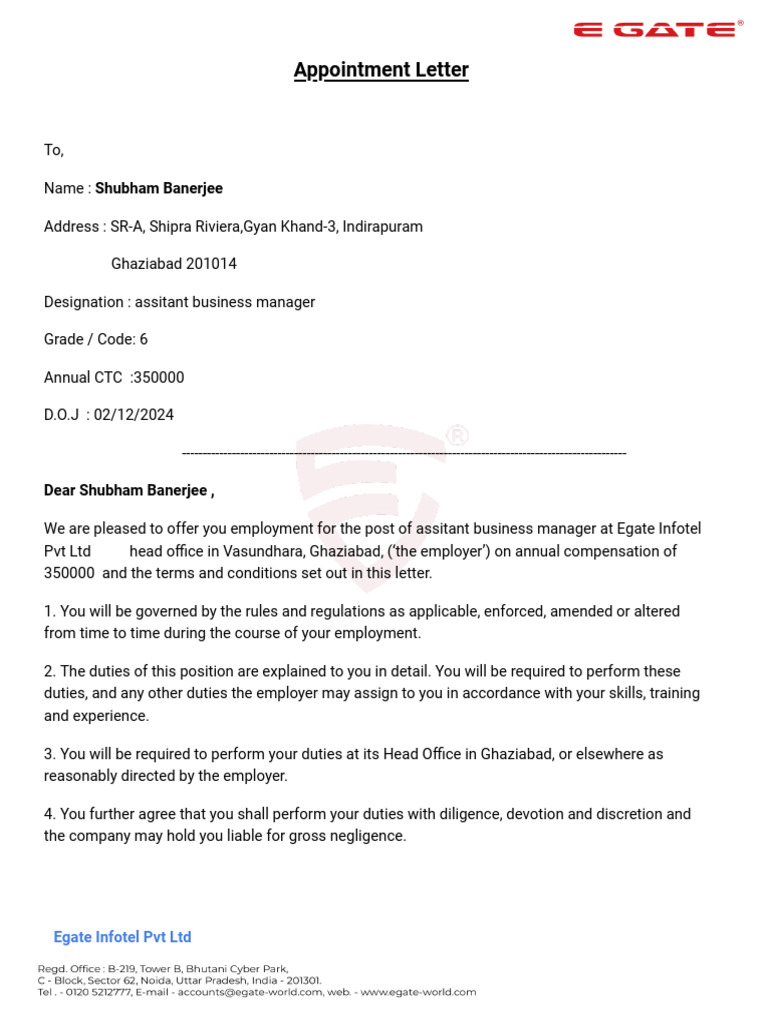 Appointment Contract Letter | PDF | Employment | Arbitration