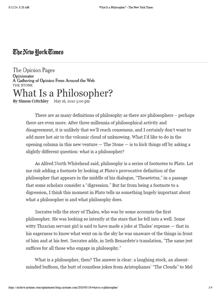 What Is A Philosopher - The New York Times | PDF | Socrates | Plato