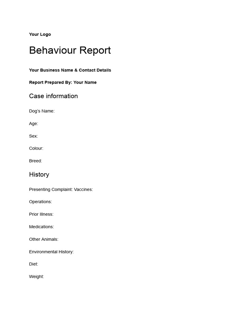 Behaviour Report Template | PDF