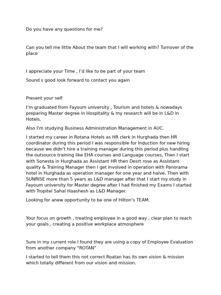 Do You Have Any Questions For Me | PDF