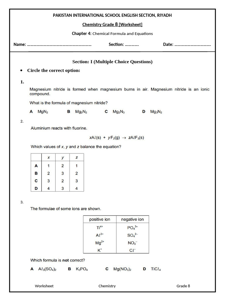 Chapter 4 Chemical Formula and Equations (Grade 8) | PDF | Sulfate ...