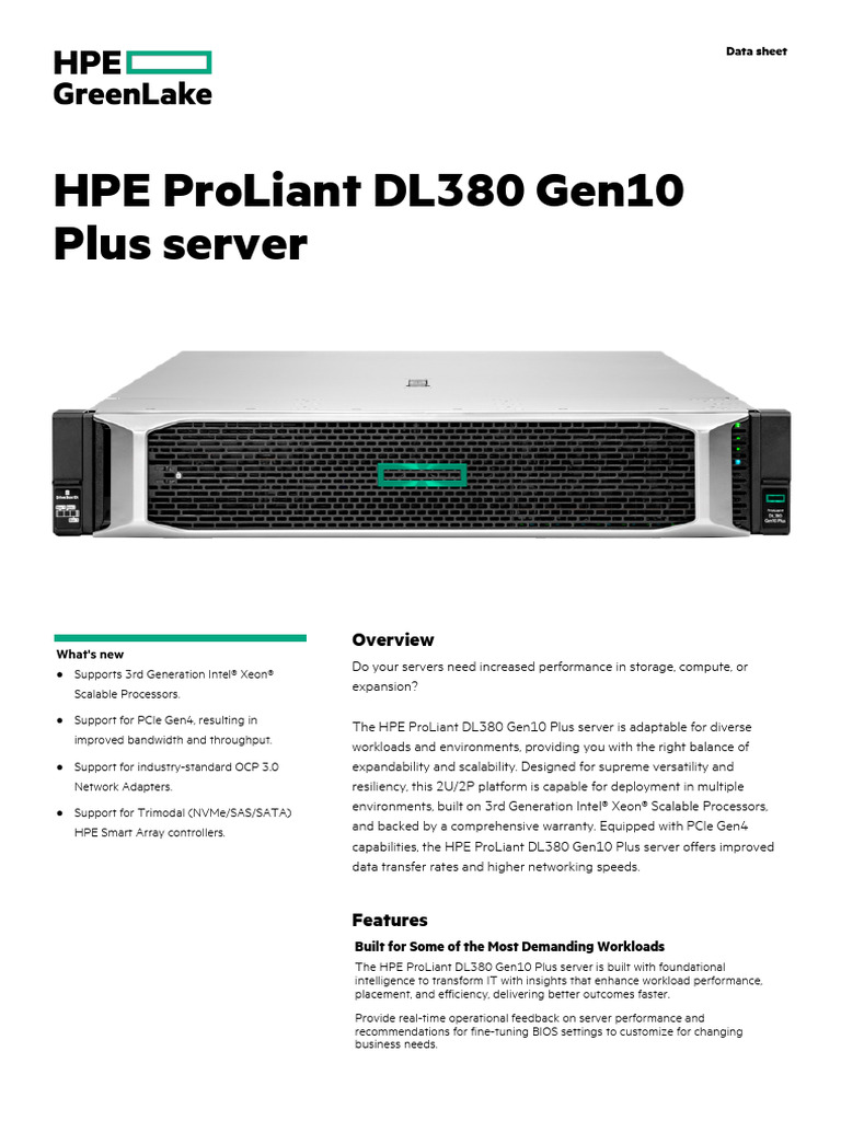 HPE ProLiant DL380 Gen10 Plus Server Data sheet-PSN1013291298NOEN | PDF ...