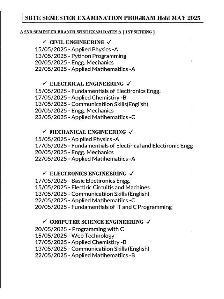 Exam Schedual | PDF