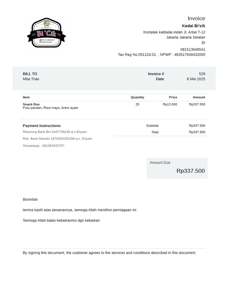 Invoice for Snack Box Order 529 | PDF