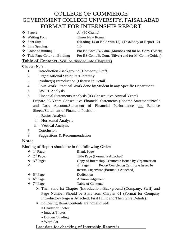 Format For Internship Report | PDF