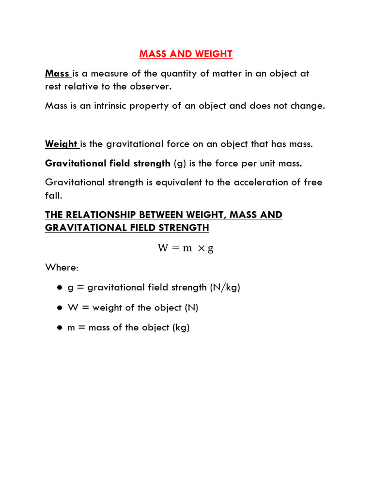 Mass vs. Weight: Key Differences Explained | PDF