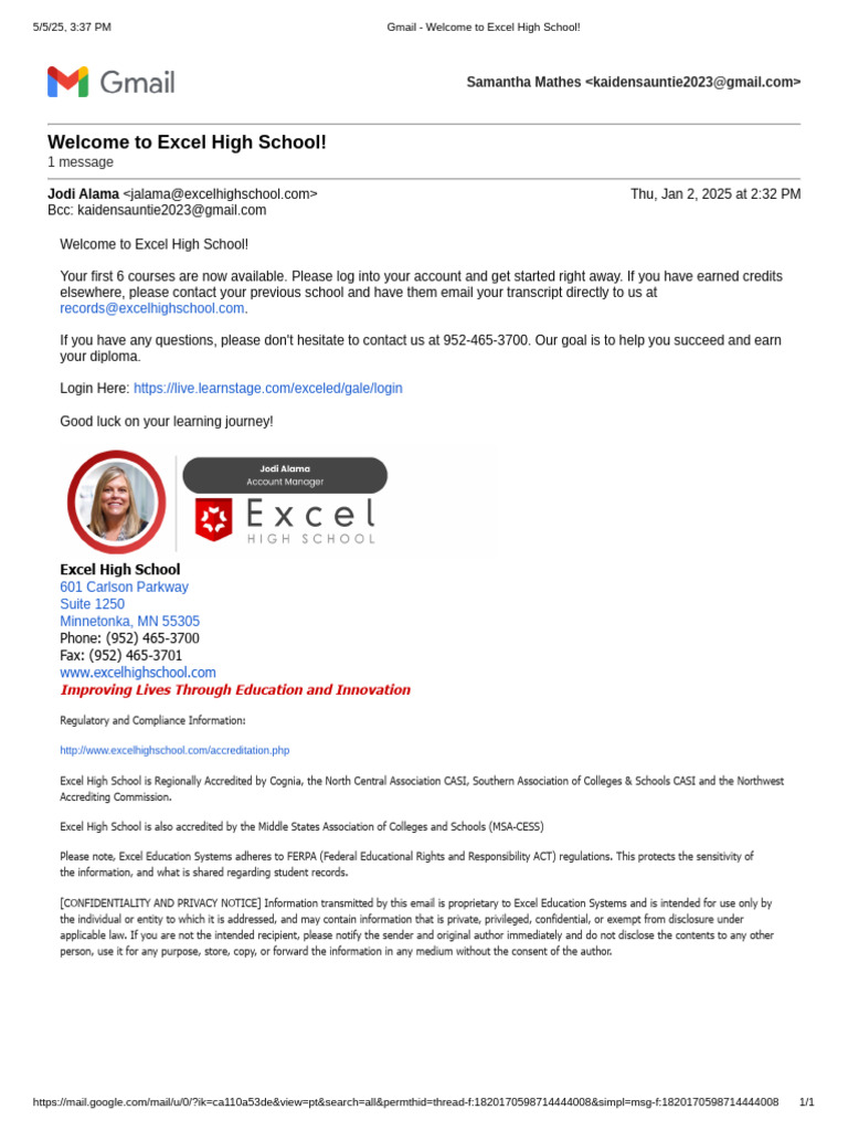 Gmail - Welcome To Excel High School! | PDF