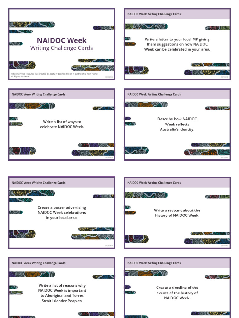 NAIDOC Writing Challenge Cards | PDF | Australia (Continent) | July ...