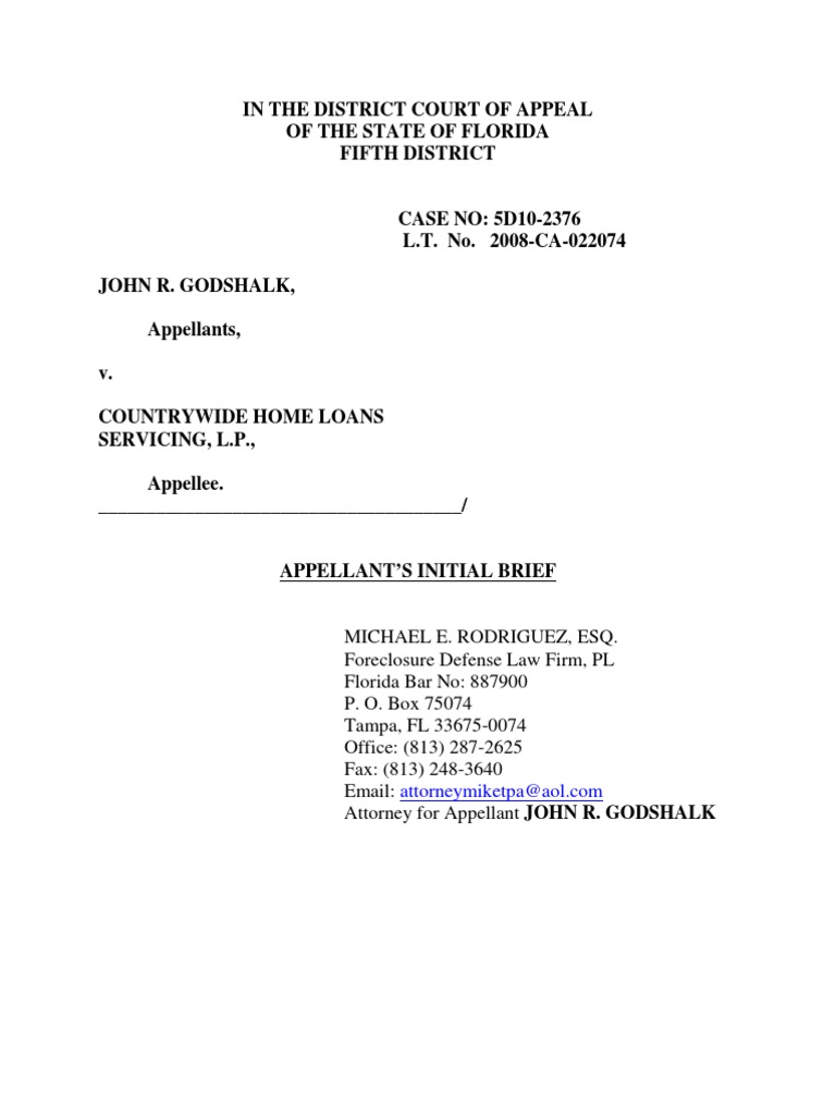 Florida Foreclosure Appeal Brief | PDF | Summary Judgment | Judgment (Law)