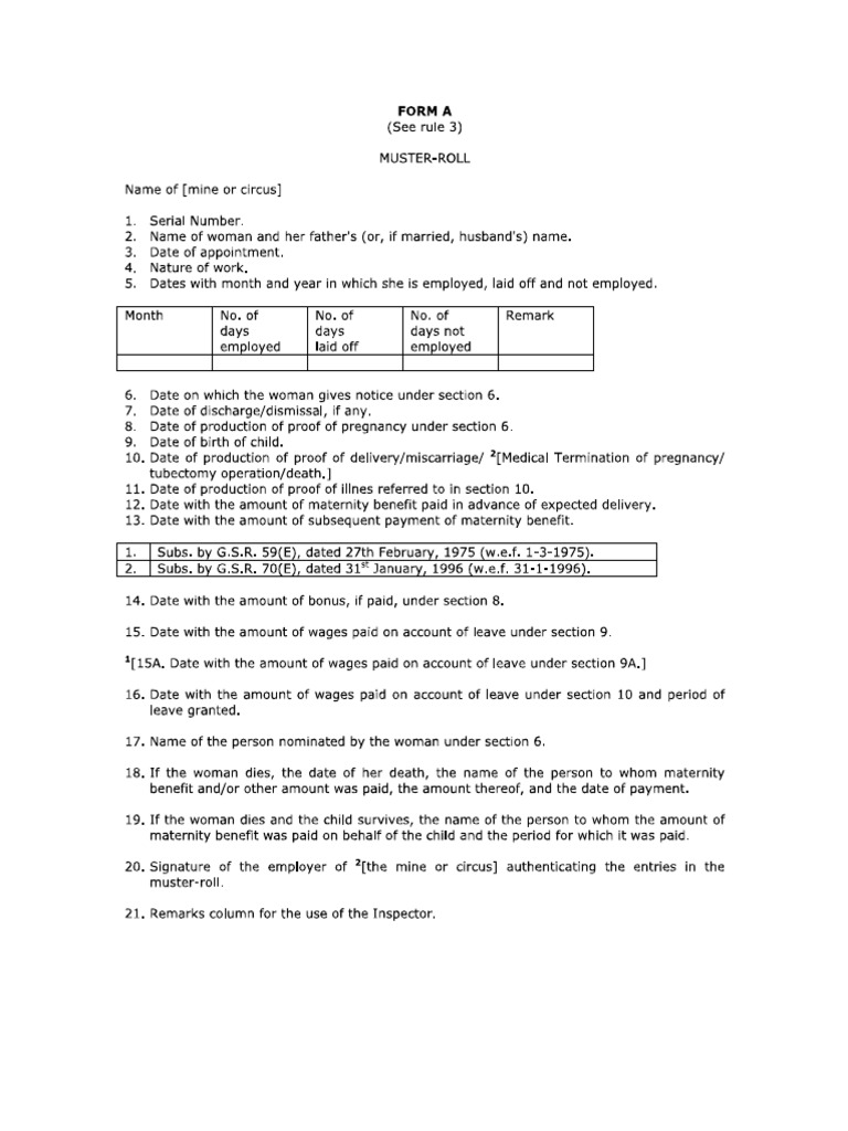 None - Form A Muster Roll | PDF