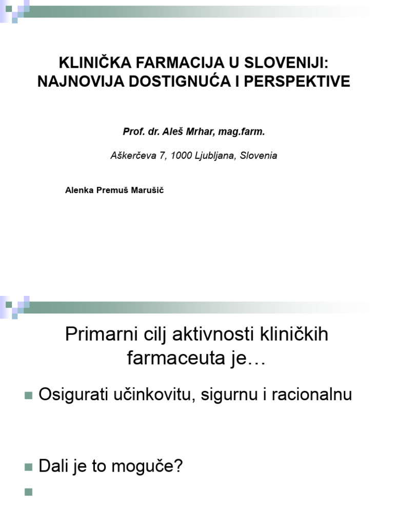 Ales Mrhar Klinička Farmacija U Sloveniji 2014 | PDF