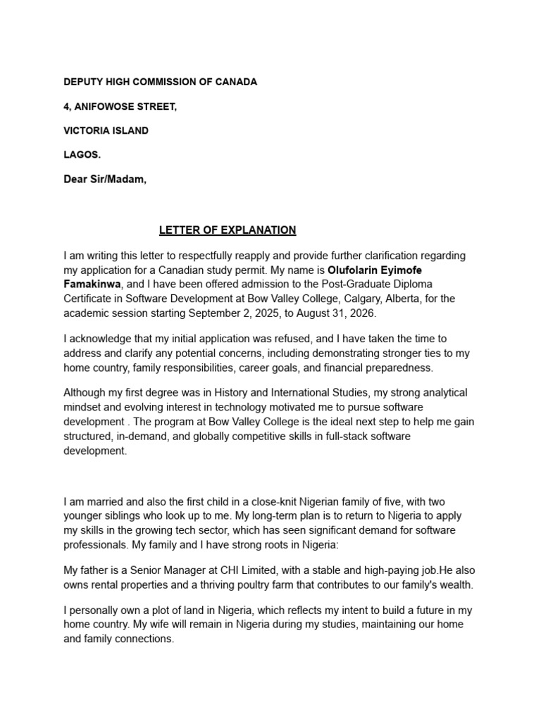Letter of Explanation | PDF