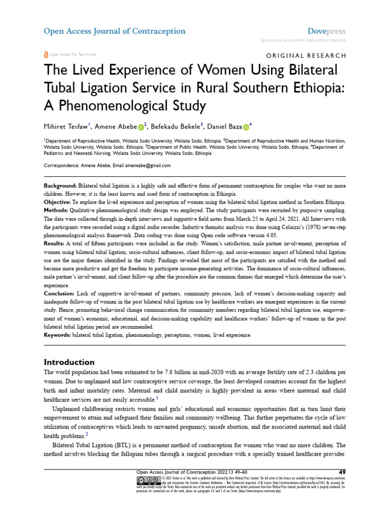OAJC BTL The Lived Experience of Women Using Bilateral Tubal Ligation ...