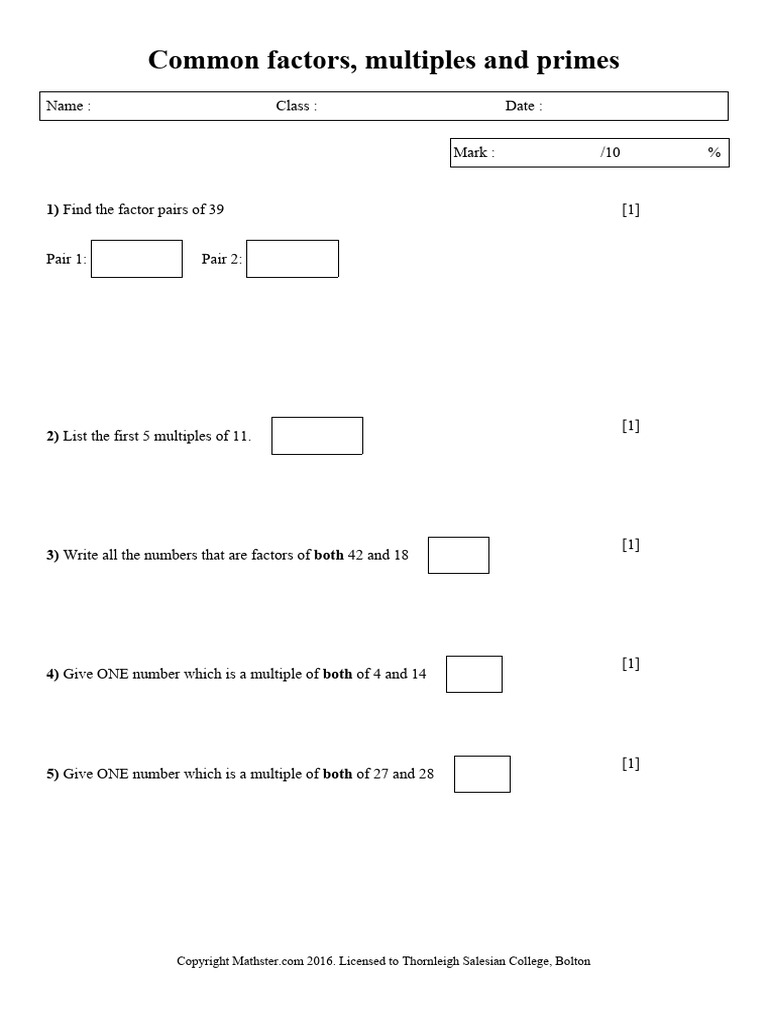 Common factors, multiples and primes - 1 | PDF | Mathematics | Arithmetic
