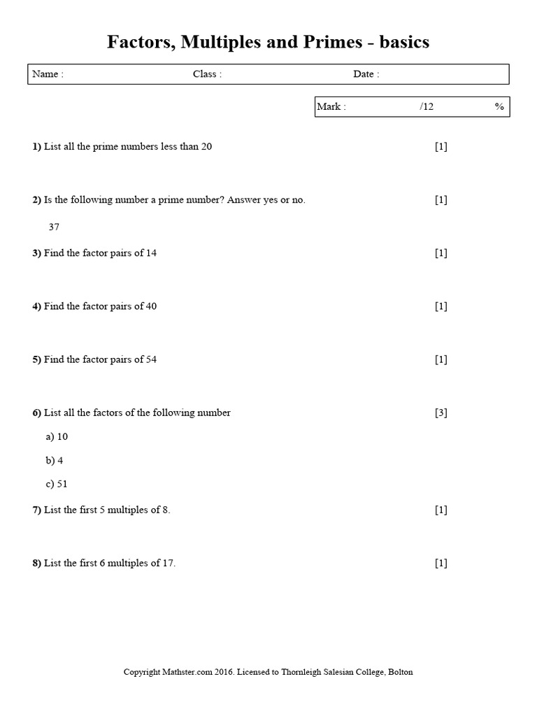 Factors, Multiples and Primes - Basics - 1 | PDF | Number Theory