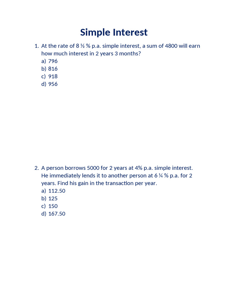 Simple Interest 15 Questions | PDF | Interest | Financial Economics