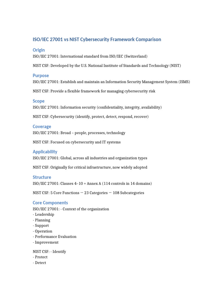 ISO27001_vs_NIST_CSF_Comparison | PDF | Business