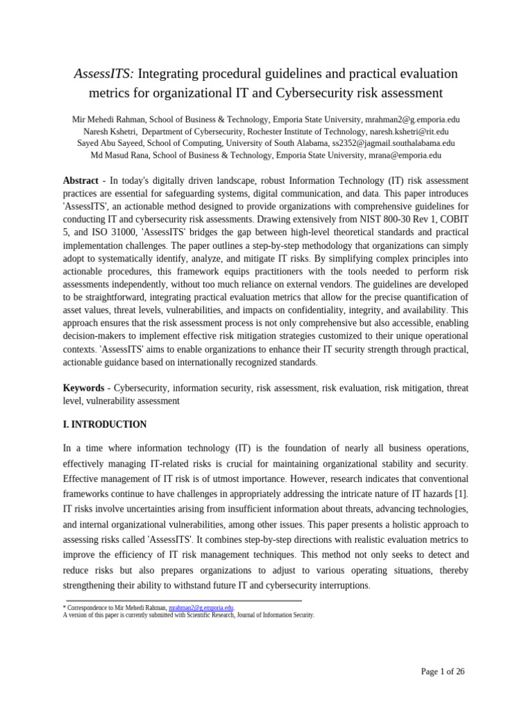 AssessITS Integrating Procedural Guidelines and PR | PDF | Risk | Risk ...