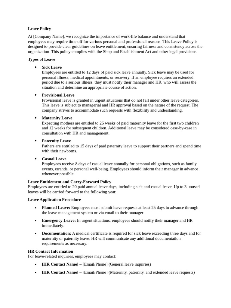 Leave and Attendance Policy | PDF | Parental Leave | Sick Leave