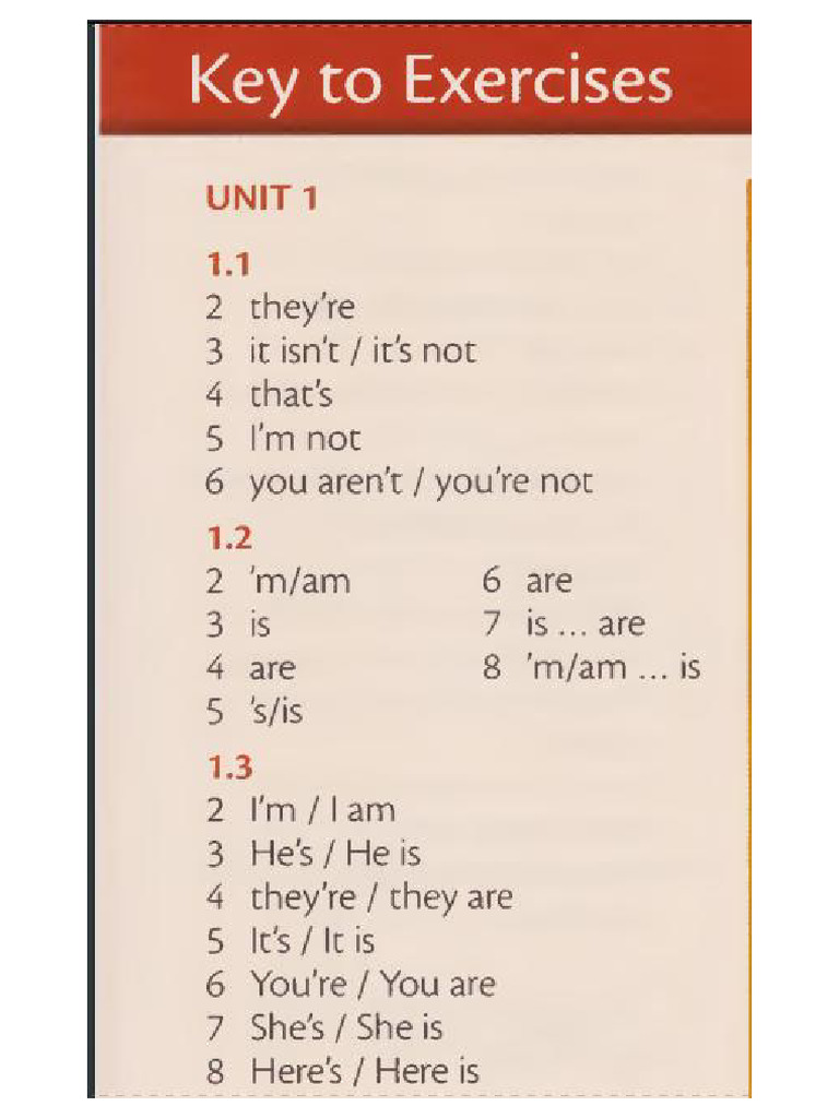 Key Answers Verb To Be | PDF