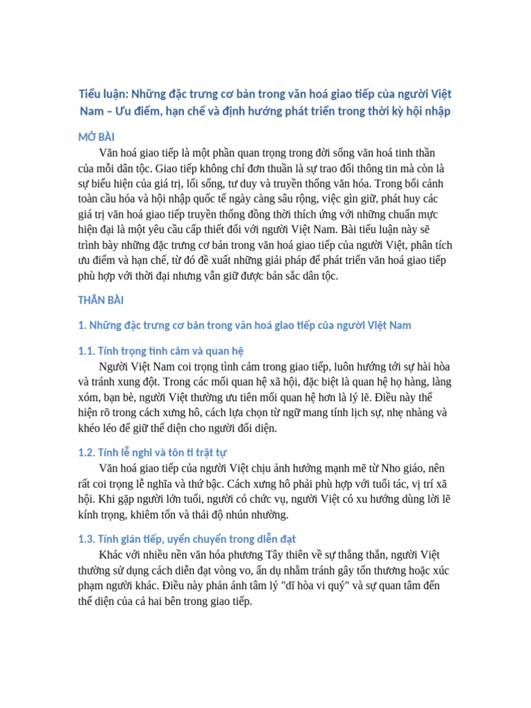 Tieu Luan Van Hoa Giao Tiep Viet Nam | PDF