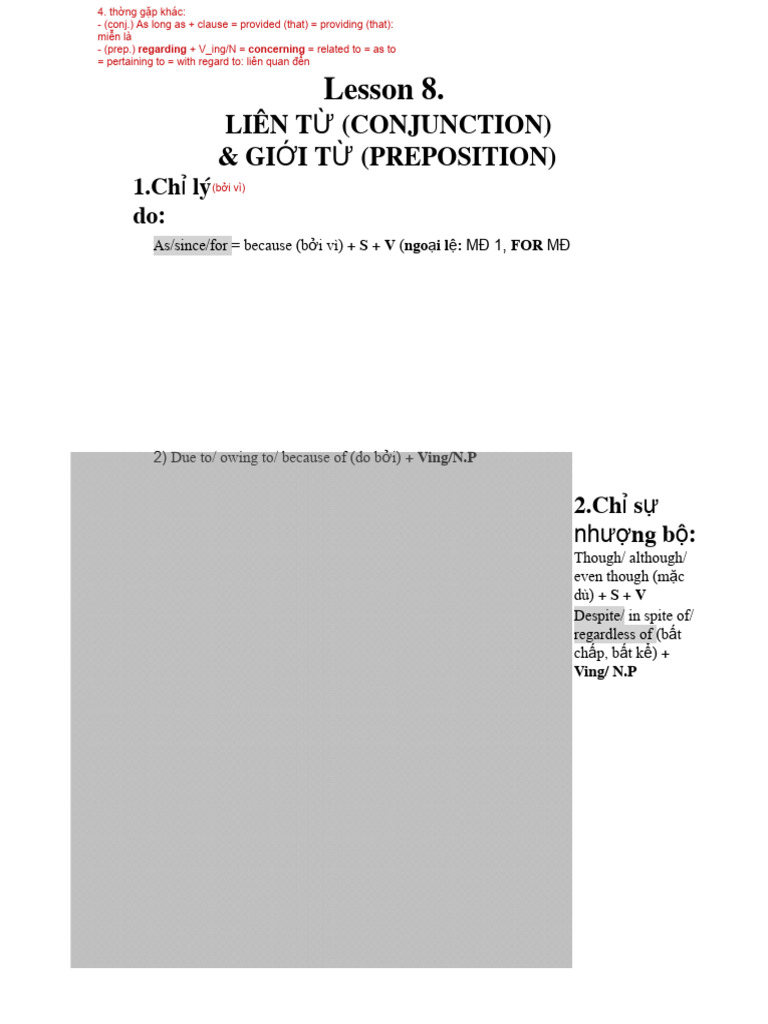 Liên Từ Giới Từ Conj. Prep. | PDF