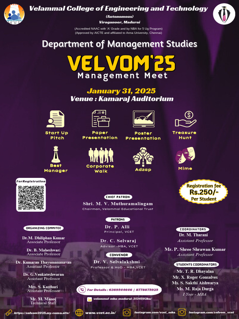 Velvom'25 - Vcet Management Meet | PDF