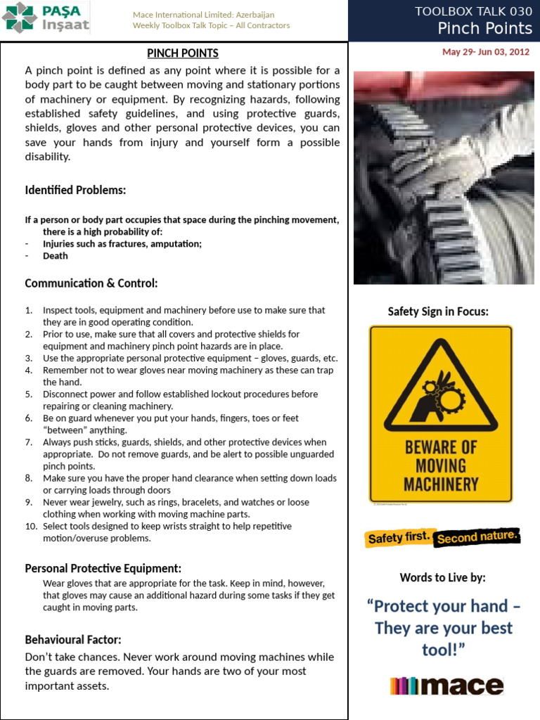 TBT 030 - PINCH POINTS | PDF | Occupational Safety And Health | Personal Protective Equipment