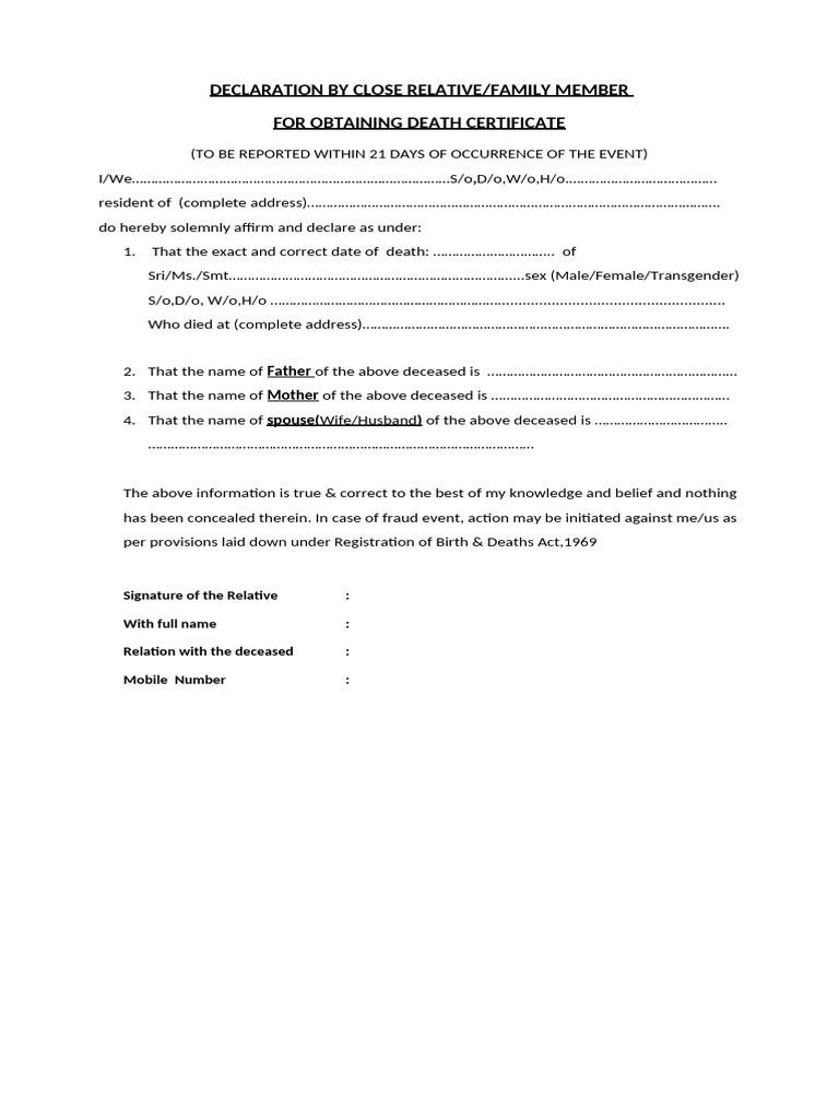 Death Certificate Declaration Form | PDF | Social Institutions ...