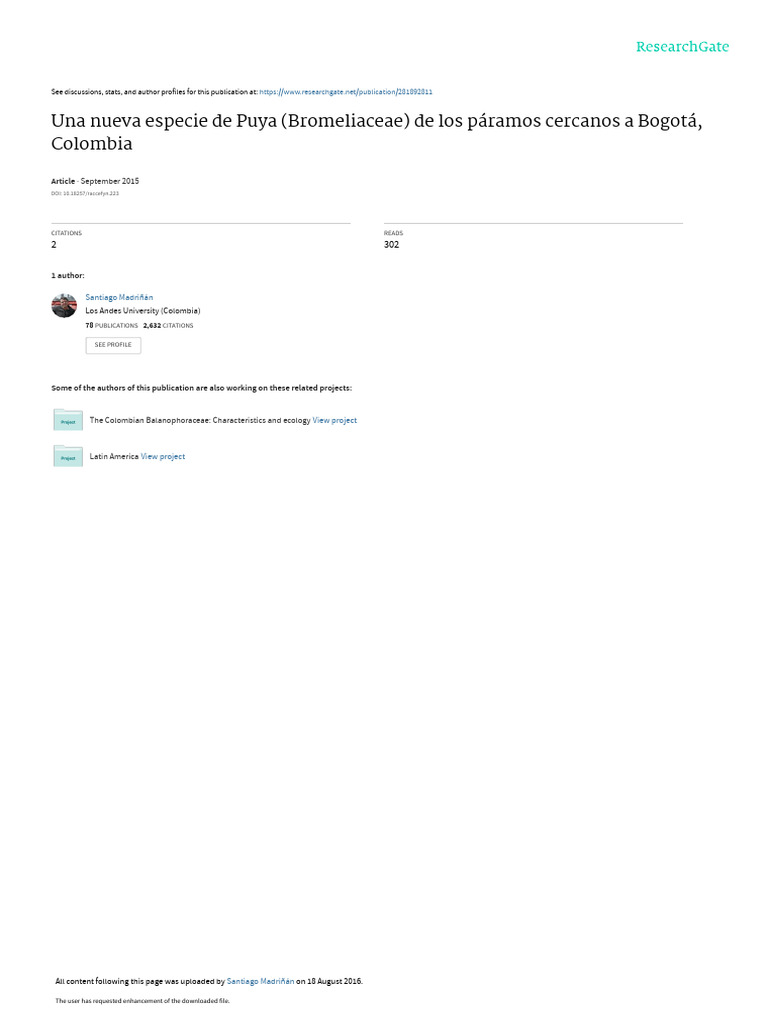 Una Nueva Especie de Puya Bromeliaceae de Los para | PDF | Hoja | Osos