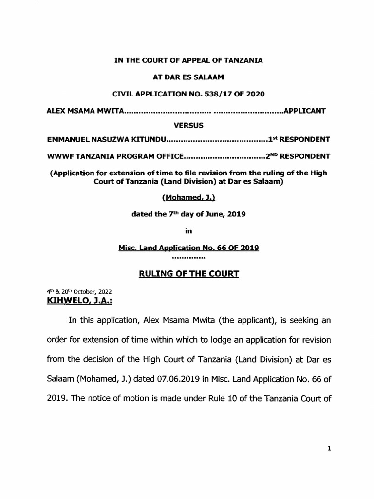 ALEX MSAMA MWITA vs. EMMANUEL NASUNZWA KITUNDU & ANOTHER CIVIL ...