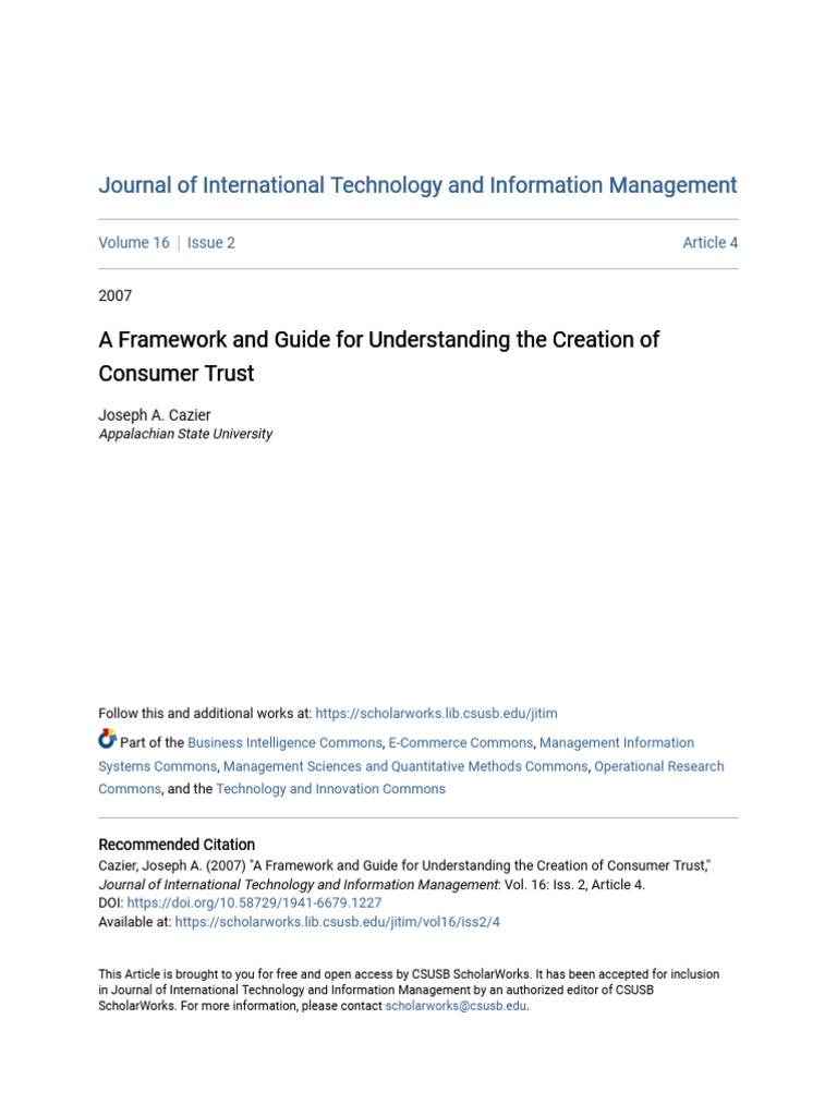 Framework For Consumer Trust | PDF | Business