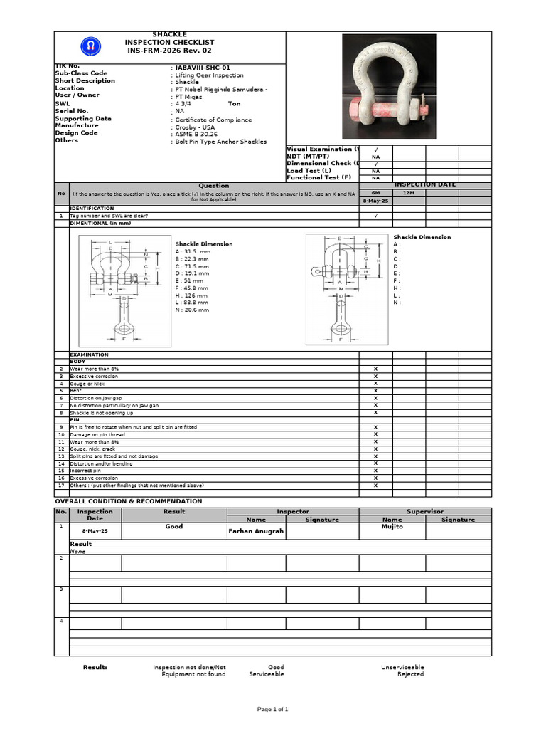 Inspeksi Shackle (1) | PDF