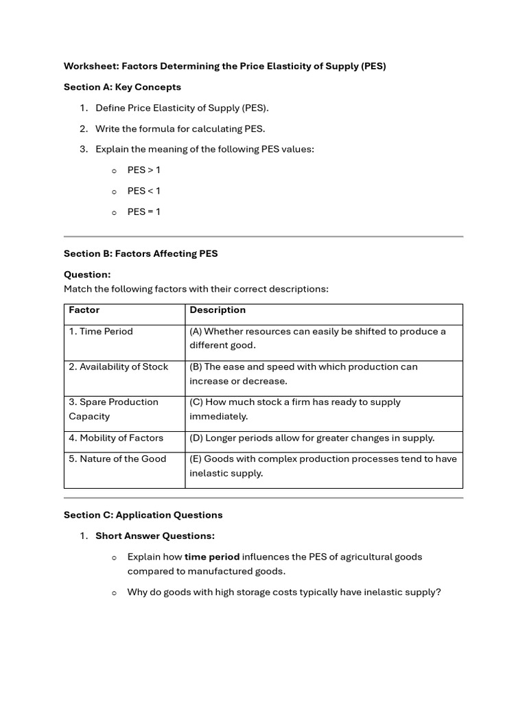 Factors Influencing Price Elasticity of Supply | PDF | Supply ...