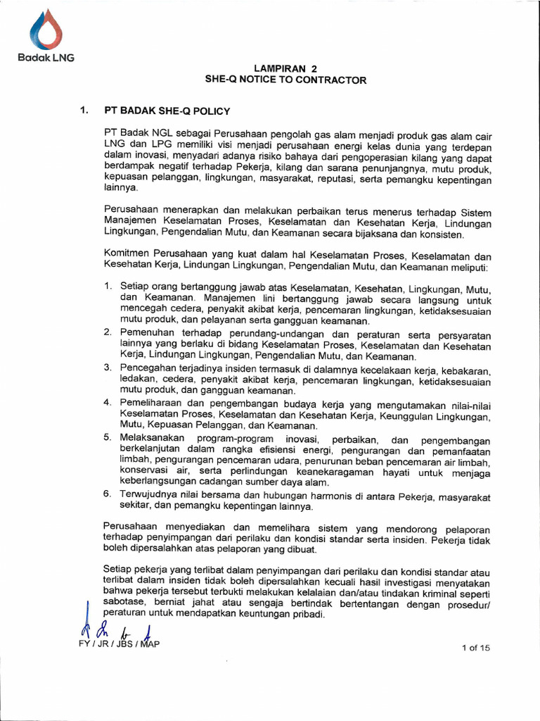 Lampiran 2 - SHEQ Notice To Contractor (Kontrak Rumput Dan Kebersihan) | PDF