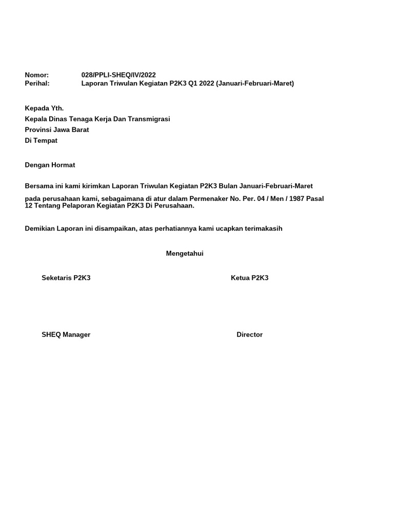 Contoh Laporan Q1-P2K3 | PDF