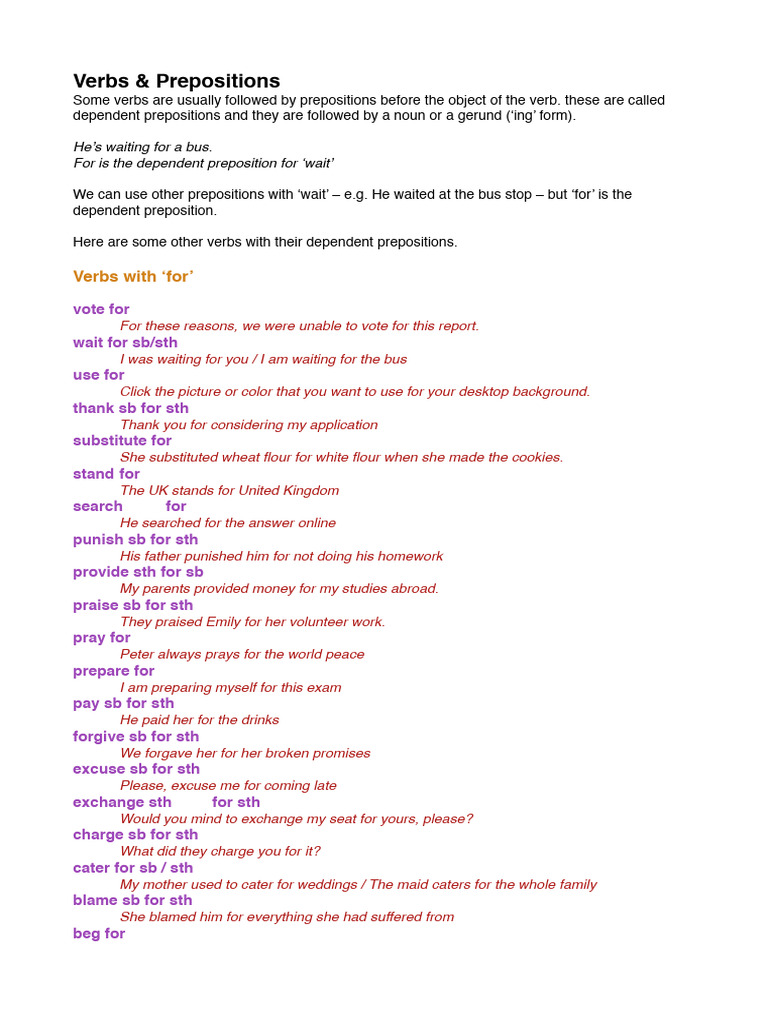 Verbs with Dependent Prepositions Guide | PDF | Verb