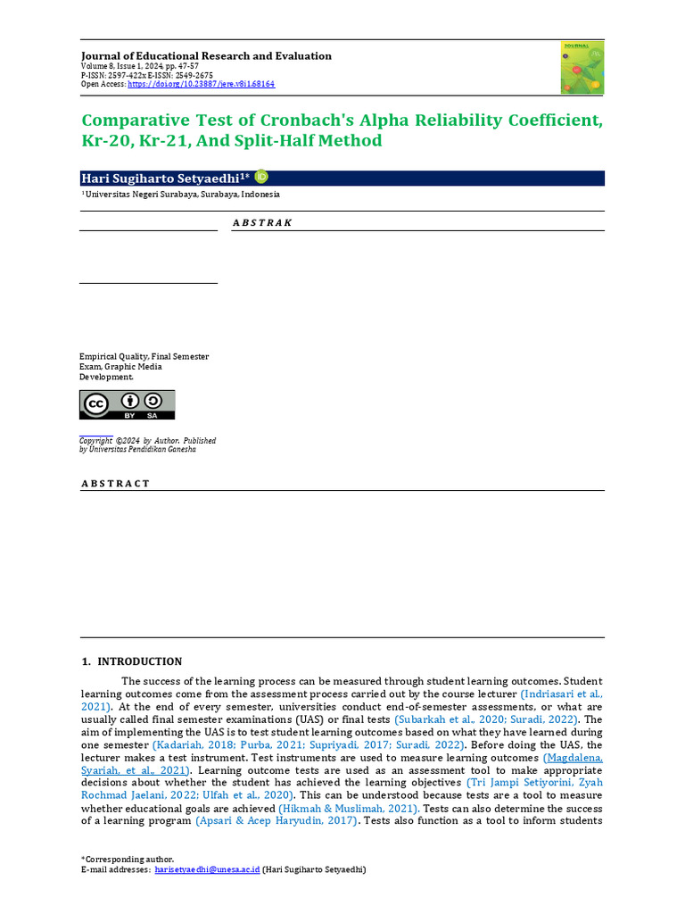 Comparative Test of Cronbach's Alpha Reliability Coefficient, Kr-20, Kr ...
