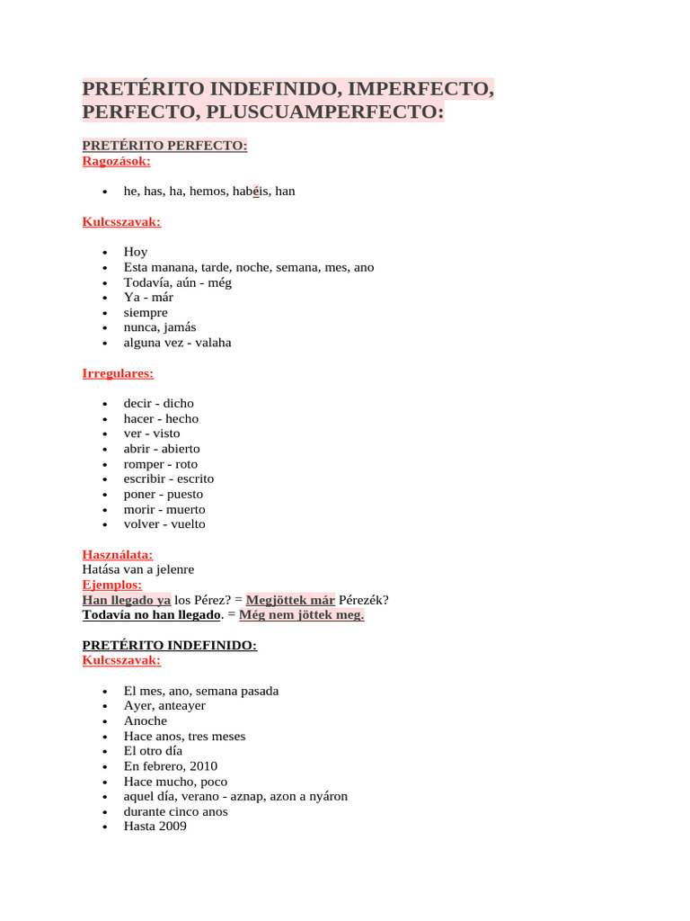 Pretérito Indefinido | PDF