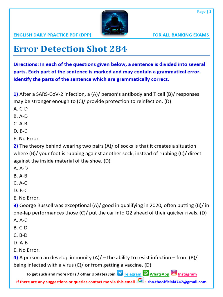 Error Detection Practice Shot 284 | PDF | Adjective | Syntax