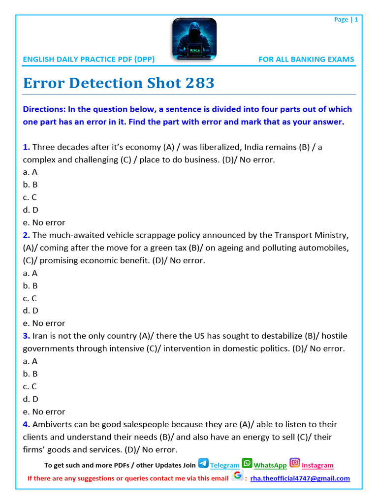 Error Detection Practice Shot 283 | PDF | Verb | Morphology