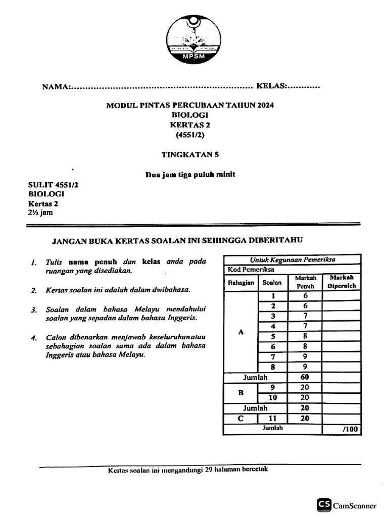 Pahang 2024 - Bio2 | PDF