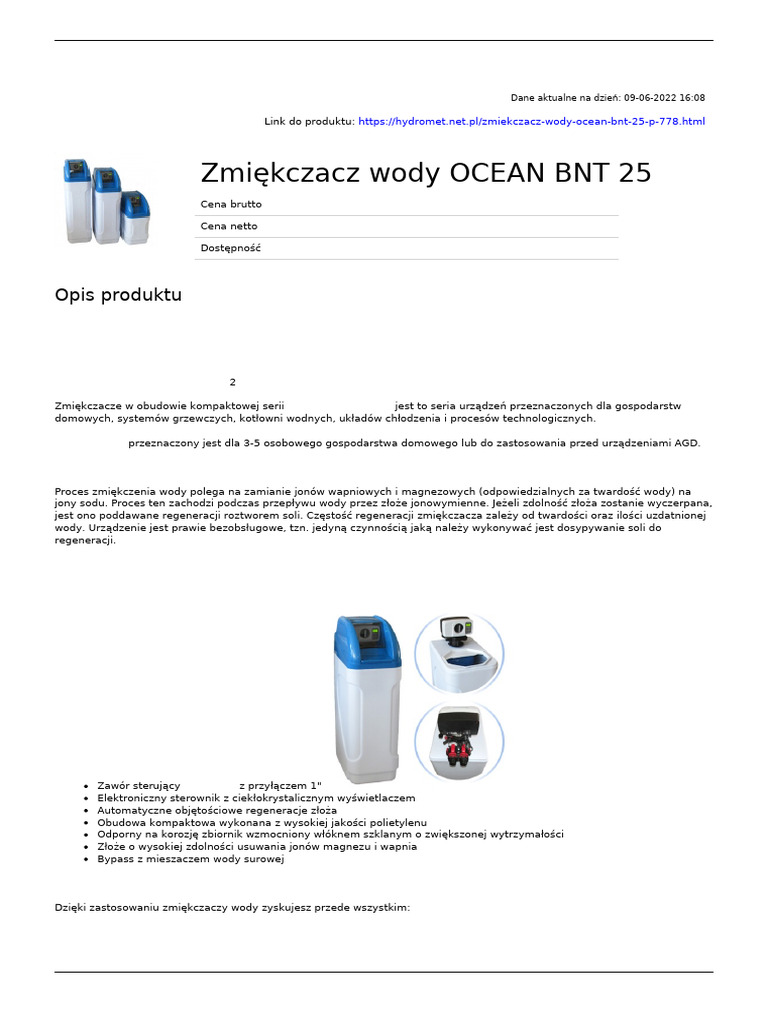 Zmiekczacz Wody Ocean BNT 25 | PDF