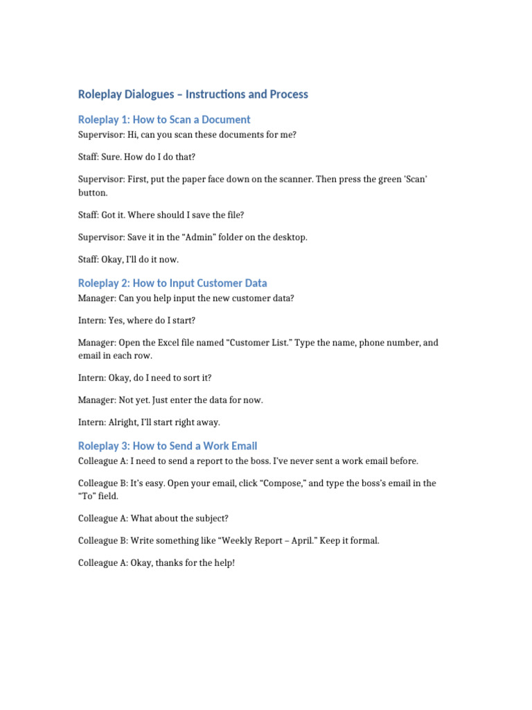 Roleplay Scenarios for Office Tasks | PDF