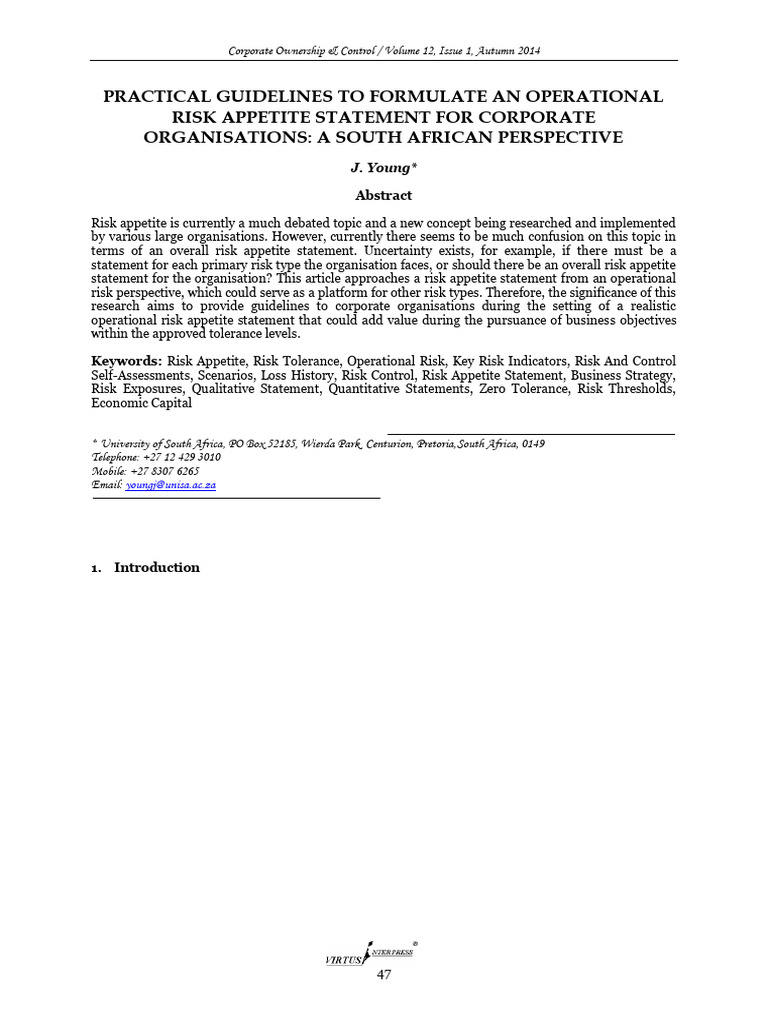 Practical Guidelines to Formulate an Operational Risk Appetite Statement | PDF | Risk ...