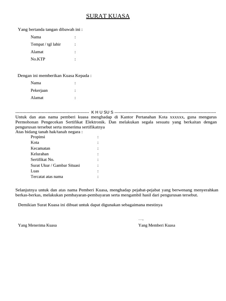 Contoh Surat Kuasa Pengecekan SHM | PDF