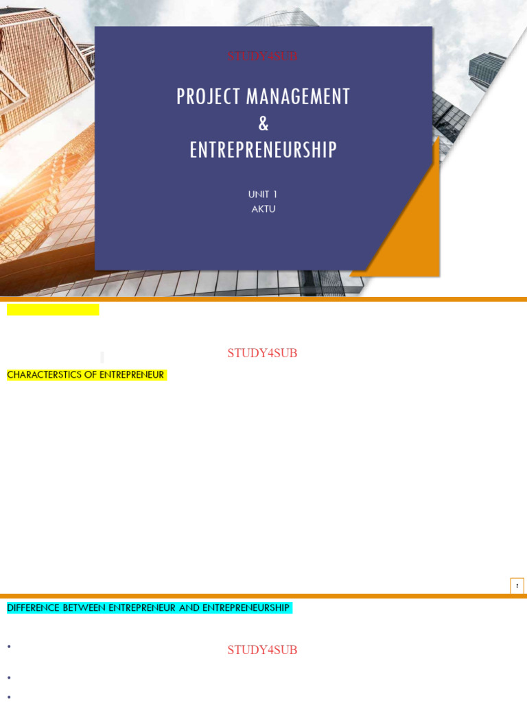 Project Management Unit 1 | PDF | Entrepreneurship | Startup Company