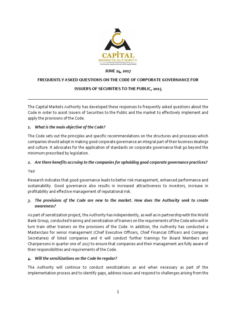 FAQs on Corporate Governance Code 2015 | PDF | Audit | Governance