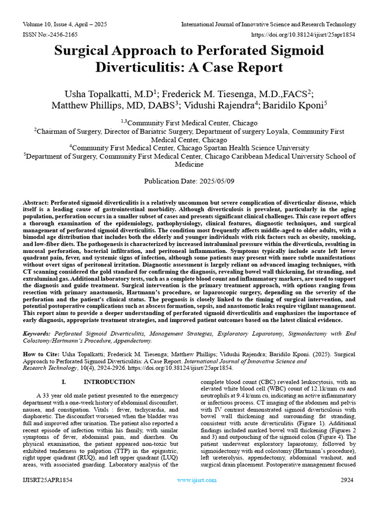 Surgical Approach To Perforated Sigmoid Diverticulitis: A Case Report | PDF | Diseases And ...