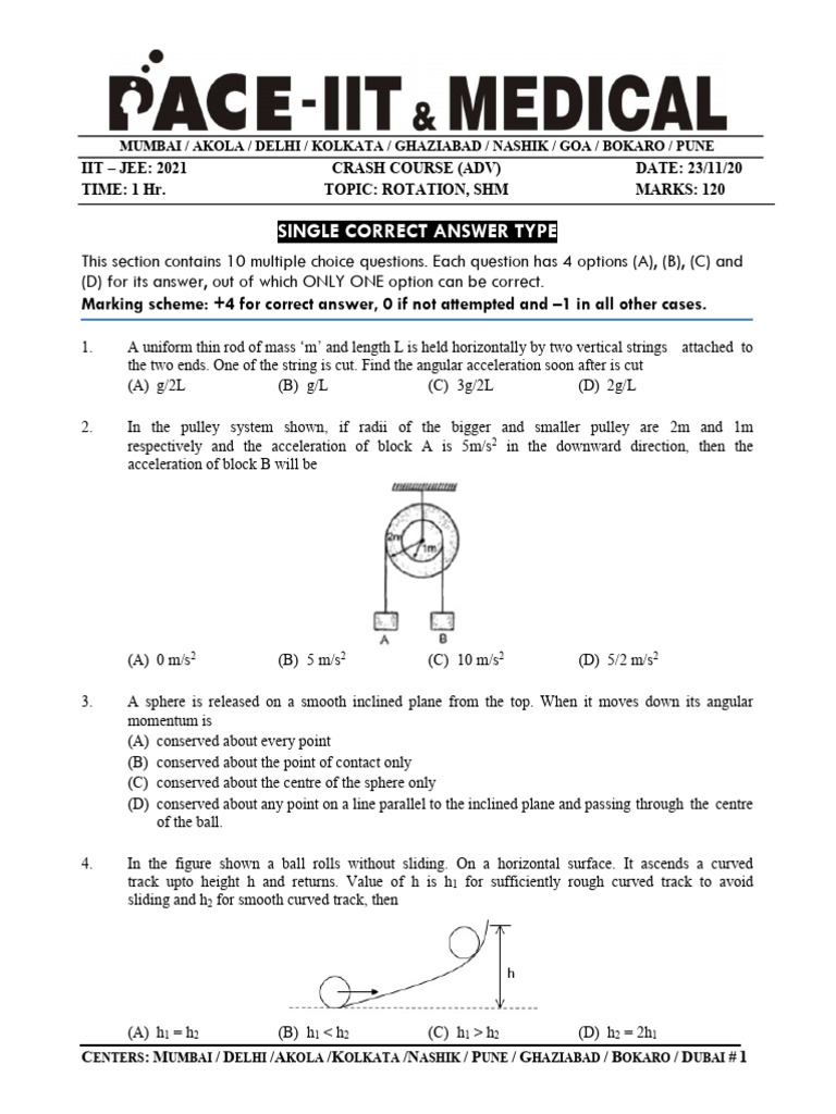 Rotation, SHM (Question Paper) | PDF | Rotation Around A Fixed Axis ...